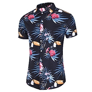 XZNB Men's Hawaiian Shirt Short Sleeves Printed Button Down Summer Beach Dress Shirts Turn-Down Collar T-Shirt Tops Mens Christmas Shirts Golf Shirts Ping Golf Shirts for Men Polo Shirts for Men