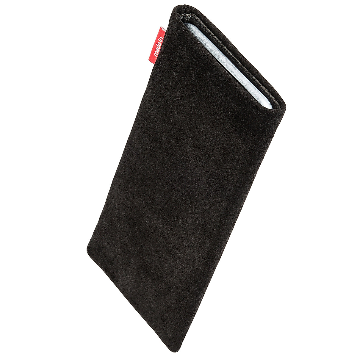 fitBAG Folk Black Custom Tailored Sleeve for Xiaomi Redmi Note 6 Pro | Made in Germany | Fine Nappa Leather Pouch case Cover with Microfibre Lining for Display Cleaning