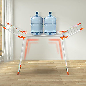 YUBELLES Clothes Drying Rack, Gullwing Laundry Rack, Collapsible, Space-Saving Laundry Rack, with Bonus Sock Clips, for Clothes, Towels, Linens, Indoor/Outdoor, Orange