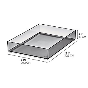 iDesign The Sarah Tanno Collection Plastic Cosmetic Drawer Organizer, Made of Recycled Plastic, 8" x 12" x 2", Smoke/Black