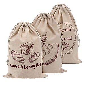 Linen Bread Bags for Loaf Storage, Bags for Homemade Breads, Pack of 3 Reusable Linen Bags for Sourdough, Natural Storage for Artisan Breads, Gift for Bread Makers, Bakers, Housewarming, Wedding Gifts