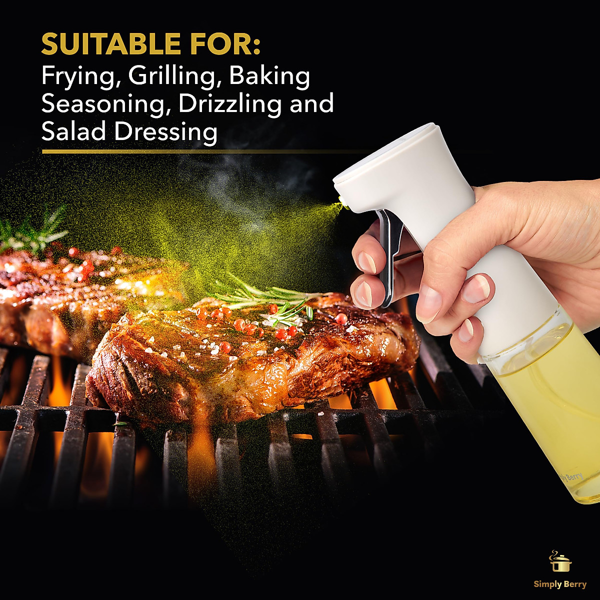Simply Berry - Spray Magic: Ignite Culinary Creativity! Transform Your Cooking with this Delightful Oil Sprayer for Cooking, Air Fryer, Seasoning, Baking, Frying, BBQ. Glass Bottle Sprayer