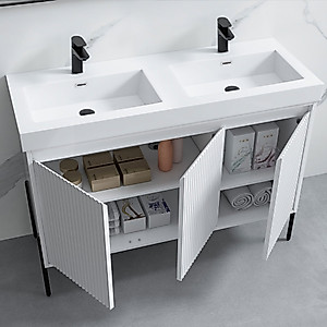 Dowell 48" Inch White Bathroom Vanity with Double Gel/Resin White Sink Combo, Modern Bathroom Cabinet with Soft-Close Door, Freestanding Bathroom Vanity Set - 002 Series [Assembly Required]