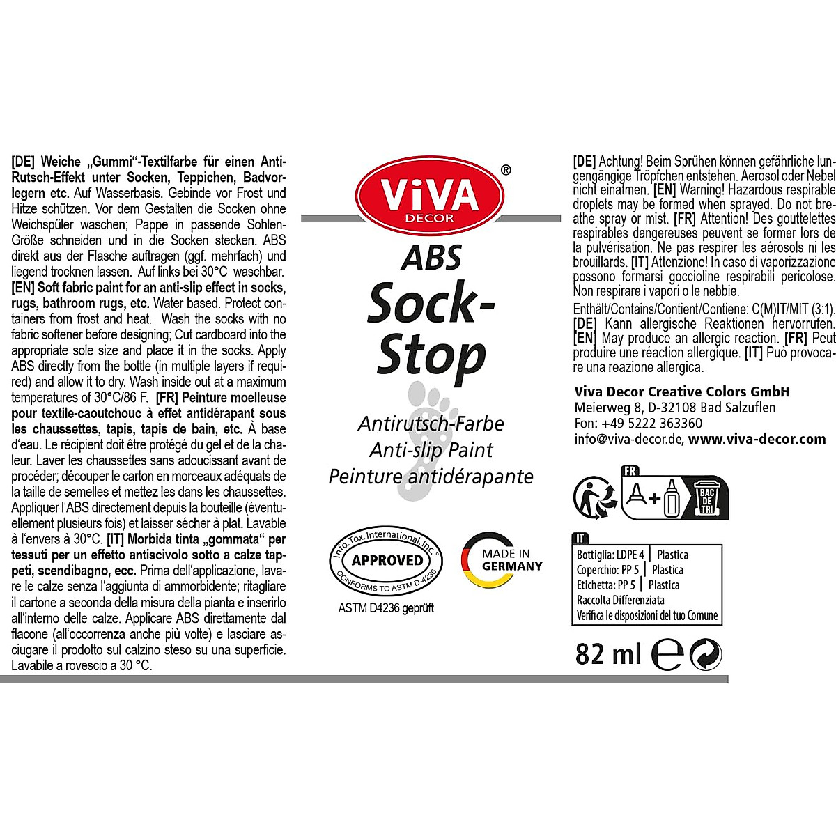 Viva Decor Sock Stop Non Slip Transparent Liquid 2,77 fl oz,ABS Anti Skid Fabric - Liquid Anti-Slip for Socks - Made in Germany