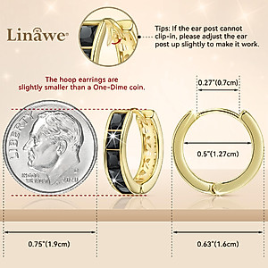 Linawe Gold Hoop, Black Stud Earrings for Women Trendy, Helix Earrings, Moissanite Cubic Zirconia Rhinestone Diamond Huggie Earrings, Piercing Jewelry, Small Mini Tiny Chunky Hoop