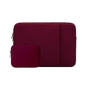 RAINYEAR 14 Inch Laptop Sleeve Case Protective Soft Padded Zipper Cover Carrying Computer Bag with Front Pocket & Accessories Pouch,Compatible with 14" Notebook Chromebook Tablet Ultrabook(Red)