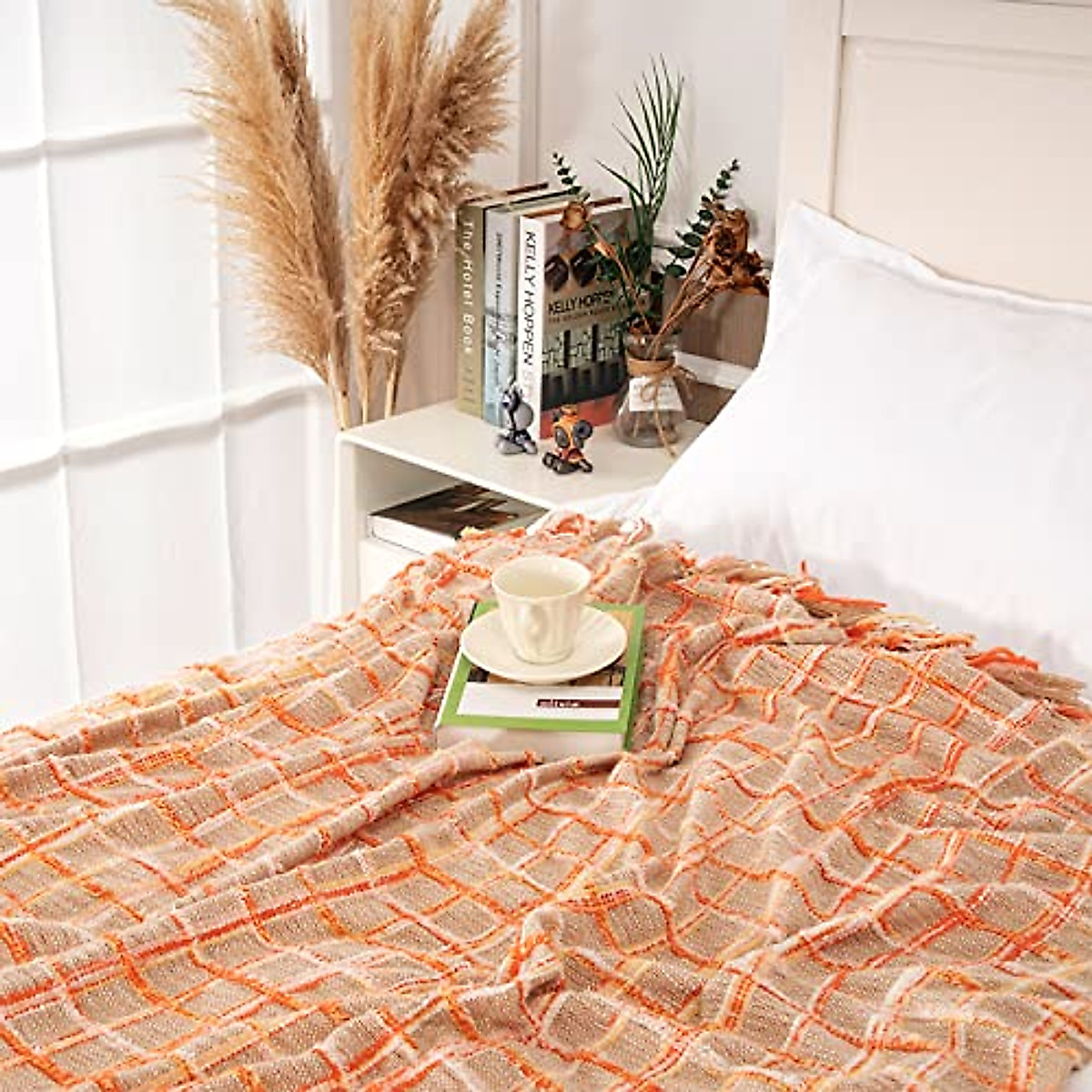 G LAKE New Buffalo Plaid Throw Blanket Ultra Soft Orange Fall Blankets with Fringe Tassels Reversible Bed for Halloween Christmas Farmhouse Couch Sofa Home Decor 50inch x 60inch ( Plaid)