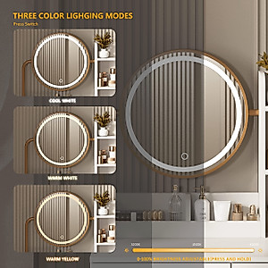 Makeup Vanity Desk with Round Mirror and Lights, White Vanity Makeup Table, Small Vanity Table for Bedroom with Lots Storage, 3 Lighting Modes, 31.5in(L)