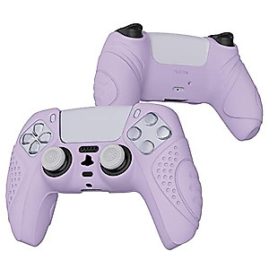 eXtremeRate PlayVital Guardian Edition Mauve Purple Ergonomic Soft Anti-Slip Controller Silicone Case Cover for ps5, Rubber Protector Skins with White Joystick Caps for PS5 Controller