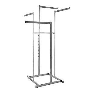Econoco - Clothing Rack, 4-Way High-Capacity Clothing Rack, Adjustable Arms, Square Tubing, Perfect for Clothing Store Display - Satin Chrome