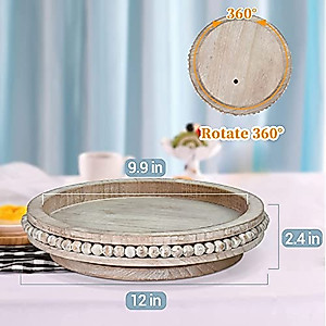 Farmhouse Lazy Susan Organizer for Cabinet,Decorative Tray Riser,Counter Lazy Susan Turntable Organizer with Beads,360 Degrees Rotating Display Stand for Spice Racks,Centerpiece Tray