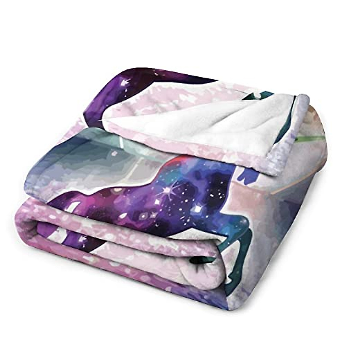 Colourful Unicorn on Ocean in Night Flannel Fleece Throw Blanket Soft Warm Lightweight Fuzzy Plush Blankets for Bed Couch Sofa 70"x80"