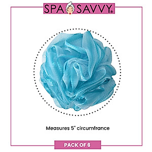 Spa Savvy Bath Loofah Set, Pack of 6 Shower Body Sponges with Suction Cups for Men and Women, Exfoliating Pouf Bath Accessories, Multicolor