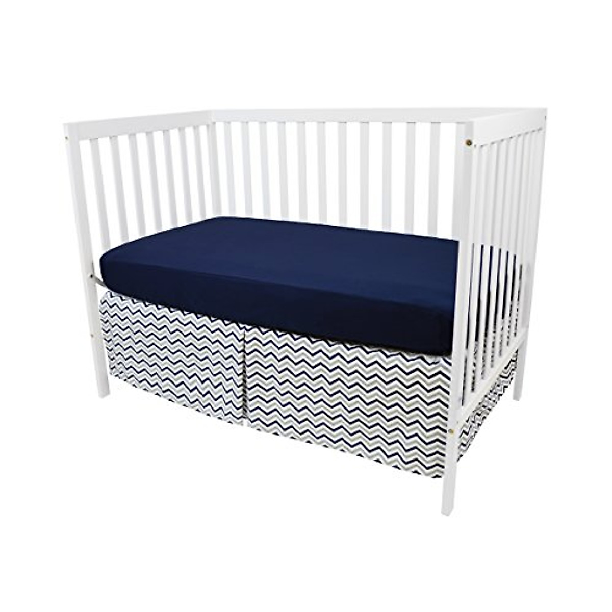 American Baby Company 100% Cotton Percale Fitted Crib Sheet and Skirt, Navy Zigzag, for Boys