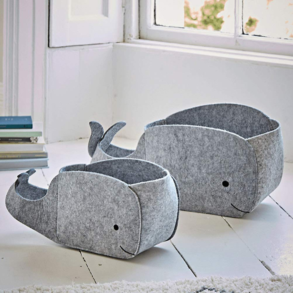 Yardwe Felt Storage Bin Fabric Storage Basket Whale Shaped Collapsible Toy Organiser Basket Laundry Hamper for Home Dark Grey