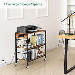 ETELI Bakers Rack with Power Outlet Microwave Stand Cart with Storage Coffee Station Table Cart on Wheels for Kitchen Living Room Bedroom, Rustic Brown