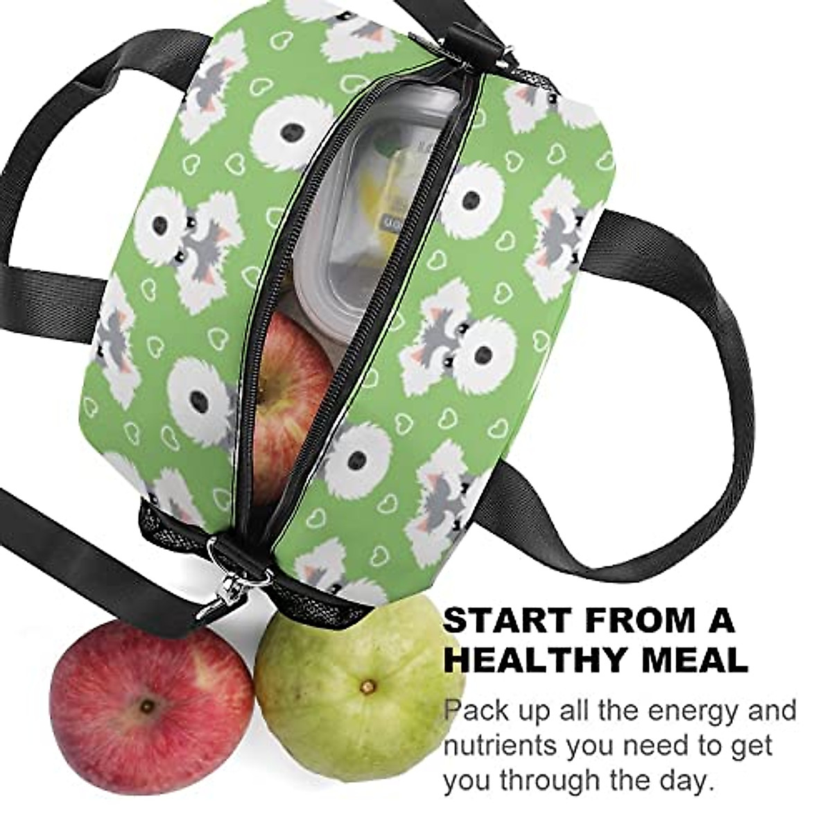 Cute Schnauzer Dog Printed Lunch Box Tote Bag with Handles and Shoulder Strap for Men Women Work Picnic