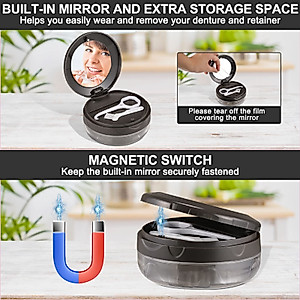 Denture Case, Leak Proof Denture Bath Case Cup Kit for Travel Cleaning, Denture Holder Box Bath Soaking Container for Women & Men with Mirror, Strainer, Removal Tool and Denture Brush(Grey)