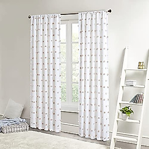 Intelligent Design Sophie Sheer Single Window Curtain Panel Clipped Pompom Embelished Privacy Drape with Rod Pocket for Bedroom, Livingroom, 50" x 84", Blush
