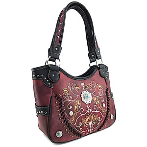 Zelris Spring Bloom Western Concho Women Conceal Carry Tote Handbag Purse (Red)