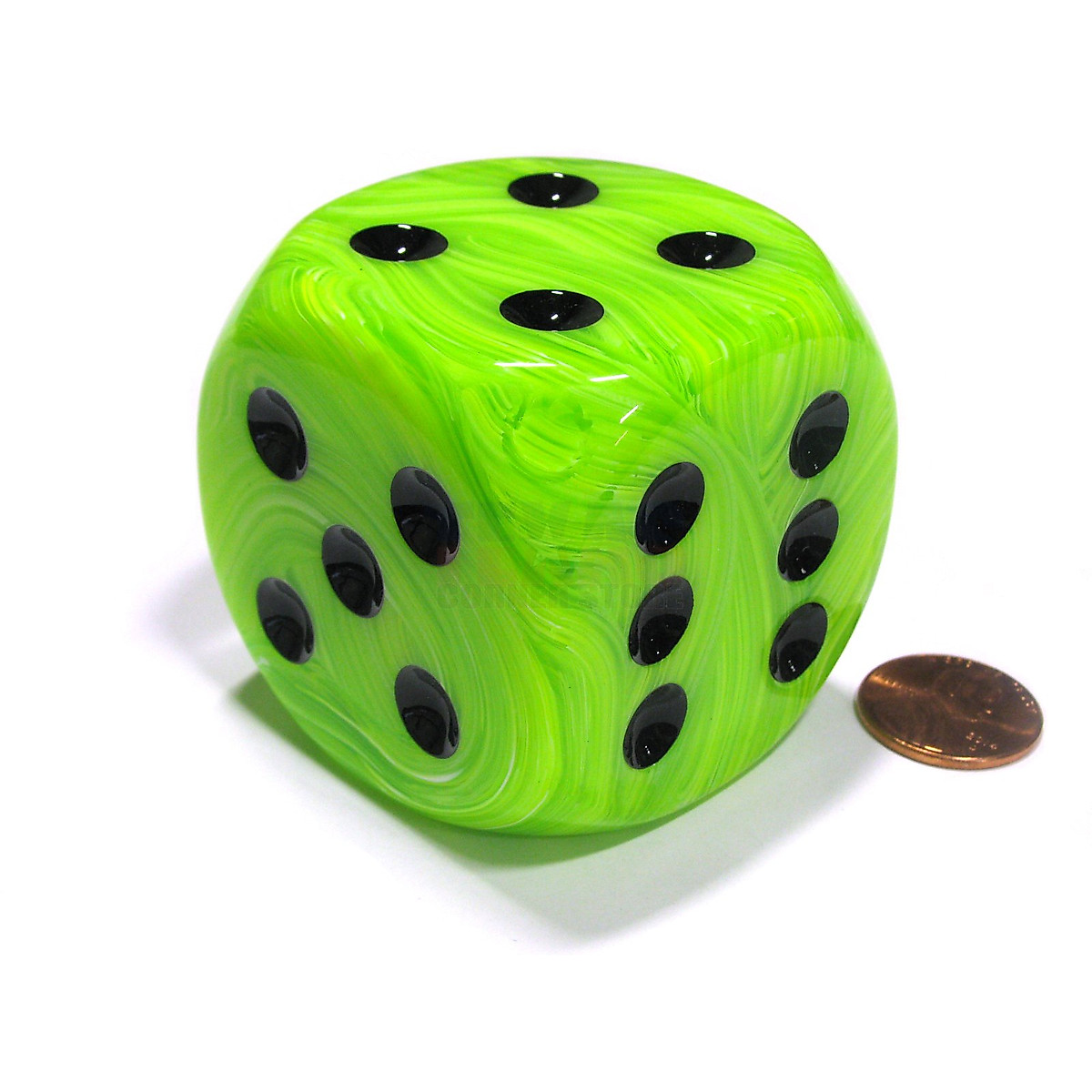 Bright Green Vortex With Black Pips 50mm (2in) D6 Die Chessex