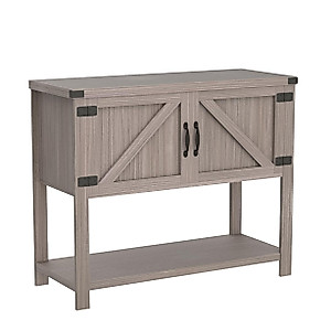 4ever2buy Farmhouse Coffee Bar Cabinet with Barn Doors, Grey Coffee Bar Stand with Storage, 36 inch Coffee and Tea Bar with Bottom Shelf for Living Dining Room