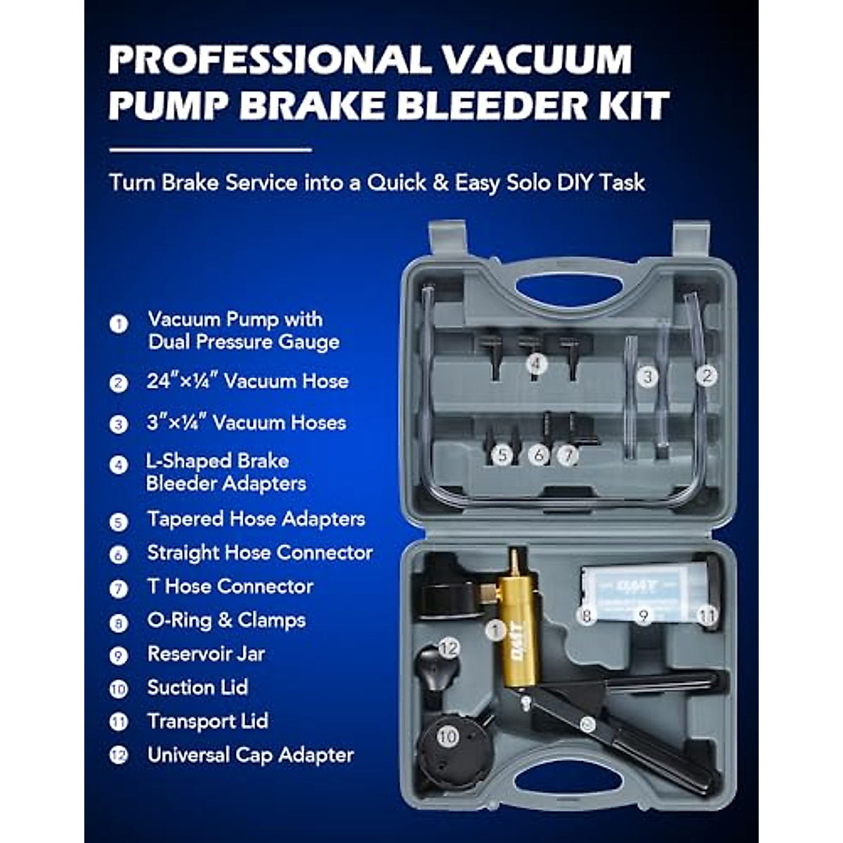 Orion Motor Tech Brake Bleeder Kit with Hand Vacuum Pump and Adapters, Brake Bleeding Kit for Brake Fluid Power Steering Fluid More, Vacuum Brake Bleeder Pump with Pressure Gauge