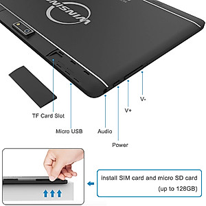 Winsing Android Tablet 10 Inch, Tablets Android with 32 GB ROM, Expand to 128 GB,3G Unlocked Phablet with Sim Card Slot, WiFi, Bluetooth, GPS, Black, Gifts for Mother's Day Bluetooth, Black