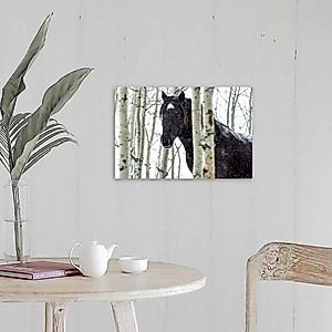 GREATBIGCANVAS Wild horse in a snowstorm, Turner Canvas Wall Art Print, Horse Home Decor Artwork, 30"x20"x1.5"