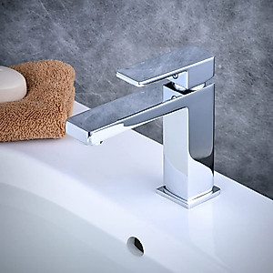 Single Hole Bathroom Faucet Chrome, NEWRAIN Single Handle Brass Sink Faucet Bathroom Single Hole with Pop Up Sink Drain Assembly and Water Faucet Supply Lines