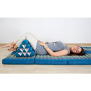 livasia Sustainable kapok Mattress, Guest Mattress, Wide, Folding Mattress, Ecological Yoga mat, Folding Guest Bed, Sun Lounger for Garden & Balcony, 79x43x3.1″ (Light Blue)