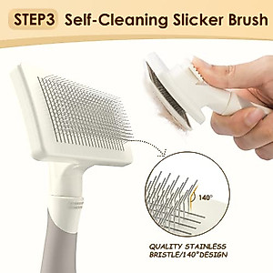 MIU PET Professional Long Haired Dog Grooming Kit - Cat Grooming Brush, Dog Deshedding Brush and Self-Cleaning Slicker Brush 3 in 1 Dog Brush Set Gift Box for Long Hair Dogs Owners