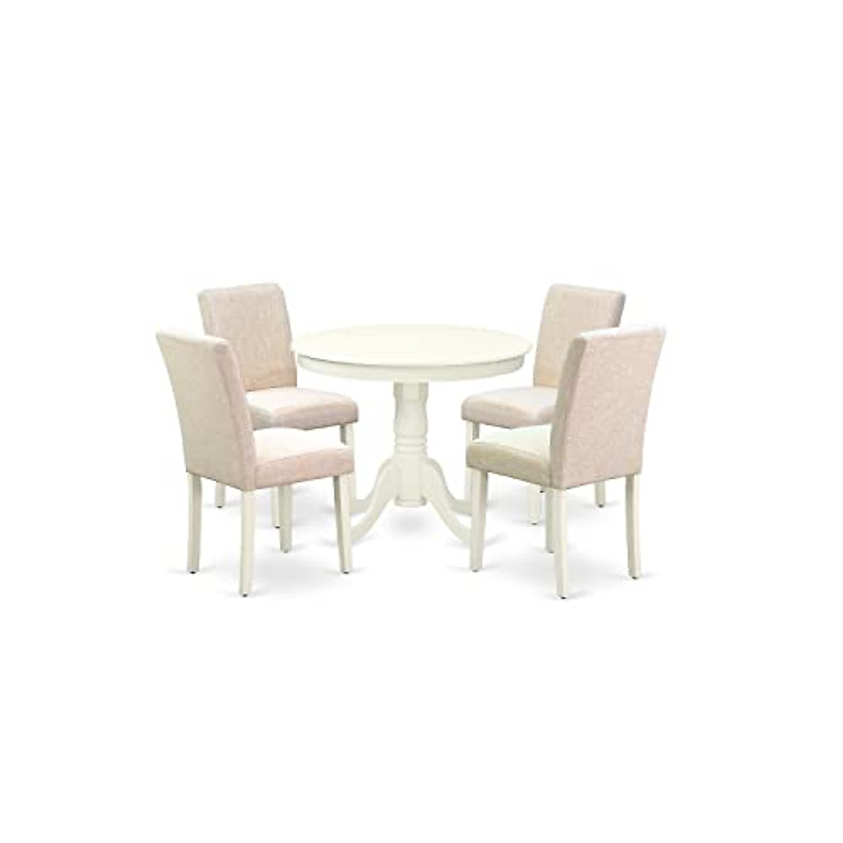 East West Furniture ANAB5-LWH-02 5Pc Round 36" Table and 4 Parson Chair White Leg and Linen Fabric Light Beige