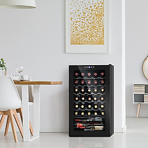 ROVSUN 34 Bottle Wine Cooler Refrigerator, Freestanding Compressor Wine Chiller, Beverage Wine Fridge with Digital Temperature Control & Double-layer Glass Door for Red White Wine, Champagne, Beer