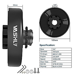 VASHLY Go Kart Clutch 3/4" Bore 10 Tooth for #40/41/420 Chain Predator 212 Centrifugal Clutch 10T for Go Kart Minibike and Fun Kart Engine