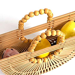 RULER TRUTH Womens Bamboo Handbags Summer Straw Beach Purse, Handmade Straw Purse for Women Natural Wicker Purse Rattan Purse for Women Rose Red