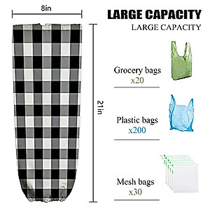 Cute Plastic Bag Holder,Plaid Black White,Grocery Bags Dispenser,Shopping Bag Organizer,Gifts for Kitchen Decor