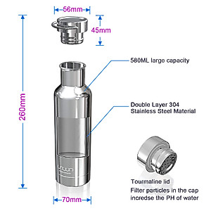 20oz Stainless Steel Water Bottle,Sports Water Bottle,Water Filter Bottle Make Alkaline Ionized Water,Excellent Taste, Double Wall Vacuum Insulated Cold,for outdoor sport,travel(sliver)