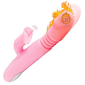 Thrusting Rabbit Vibrator for Women, G Spot Dildo Vibrator 3 Thrusting Rotating and 7 Clitoris Stimulator Vibrator 3 in 1 Rechargeable Heating Anal Dildo Adult Sensory Sex Toys (Pink)