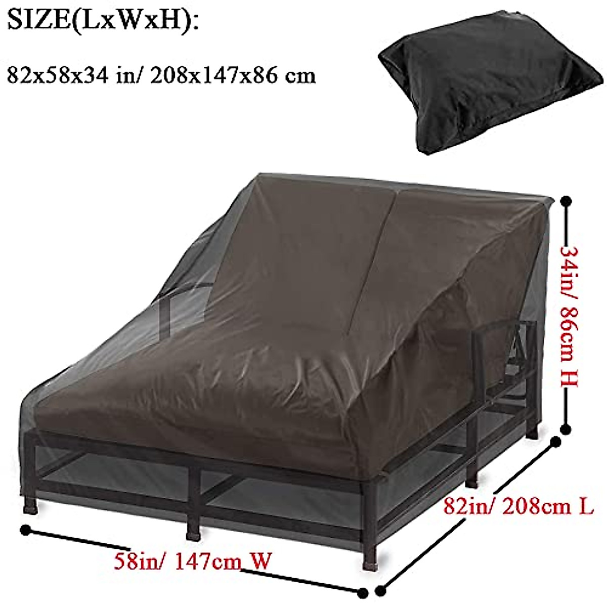 UCARE Double Wide Patio Chaise Lounge Chair Cover Waterproof 82in Outdoor Patio 2 Person Rattan Daybed Sofa Recliner Chaise Longue Protector Dust Furniture Covers