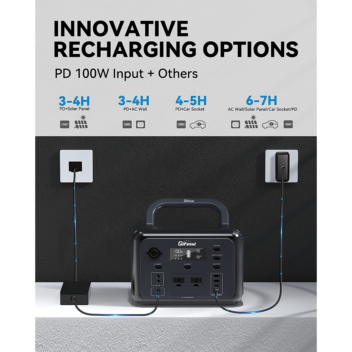 100W Portable Solar Panels, 12V Solar Battery Charger with Adjustable Kickstand, Waterproof IP65 Foldable Solar Panel Kit for RV Camper Home (500W)