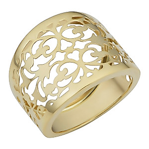 Kooljewelry 14k Yellow Gold Filgree Cigar Band Ring (size 7)