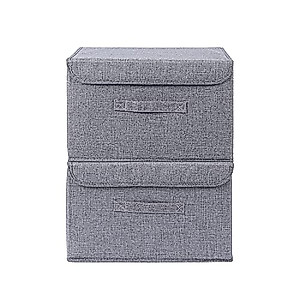 BAYUTE foldable storage box 2 storage boxes with lids, linen storage box, used to store toys, clothes, paper and books in the closet and bedroom. (M, GREY)