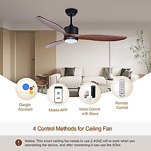 Ovlaim 52 Inch Solid Walnut Wood Ceiling Fans with Lights Remote Control, 3 Blade Propeller Smart Ceiling Fan for Bedroom Living Room Indoor Outdoor, ETL Listed High CFM Quiet DC Motor