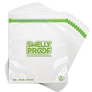 REUSABLE STORAGE BAGS BUNDLE Designed by Smelly Proof - Made in USA, PEVA & BPA FREE - Clear, 3-Mils Thick - Pack of 35 (10 XS-Small, 10 SM-Snack, 10 Med-Sandwich, 5 Extra Large)
