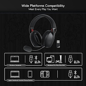 HZGAMER Bluetooth Wireless Gaming Headset - 40MM Drivers Lightweight Over-Ear Headphones, Lightspeed 2.4GHz Wireless Headset Compatible with PC, PS4, PS5, Nintendo Switch, Mobile (Pink)