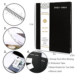 Planner 2024 - Planner/Calendar 2024, Jan.2024 - Dec.2024, 2024 Planner Weekly & Monthly with Tabs, 8" x 10", Flexible Cover + Twin-Wire Binding + Calendars, Daily Organizer - Black-Green Gilding