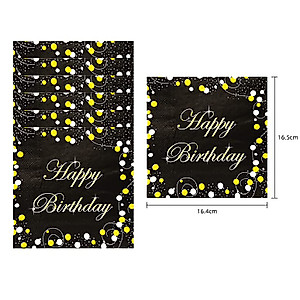32pcs Gold Happy Birthday Napkins Cocktail Paper Happy Birthday Birthday Disposable Paper Napkins 6.5x6.5 Inches Folded