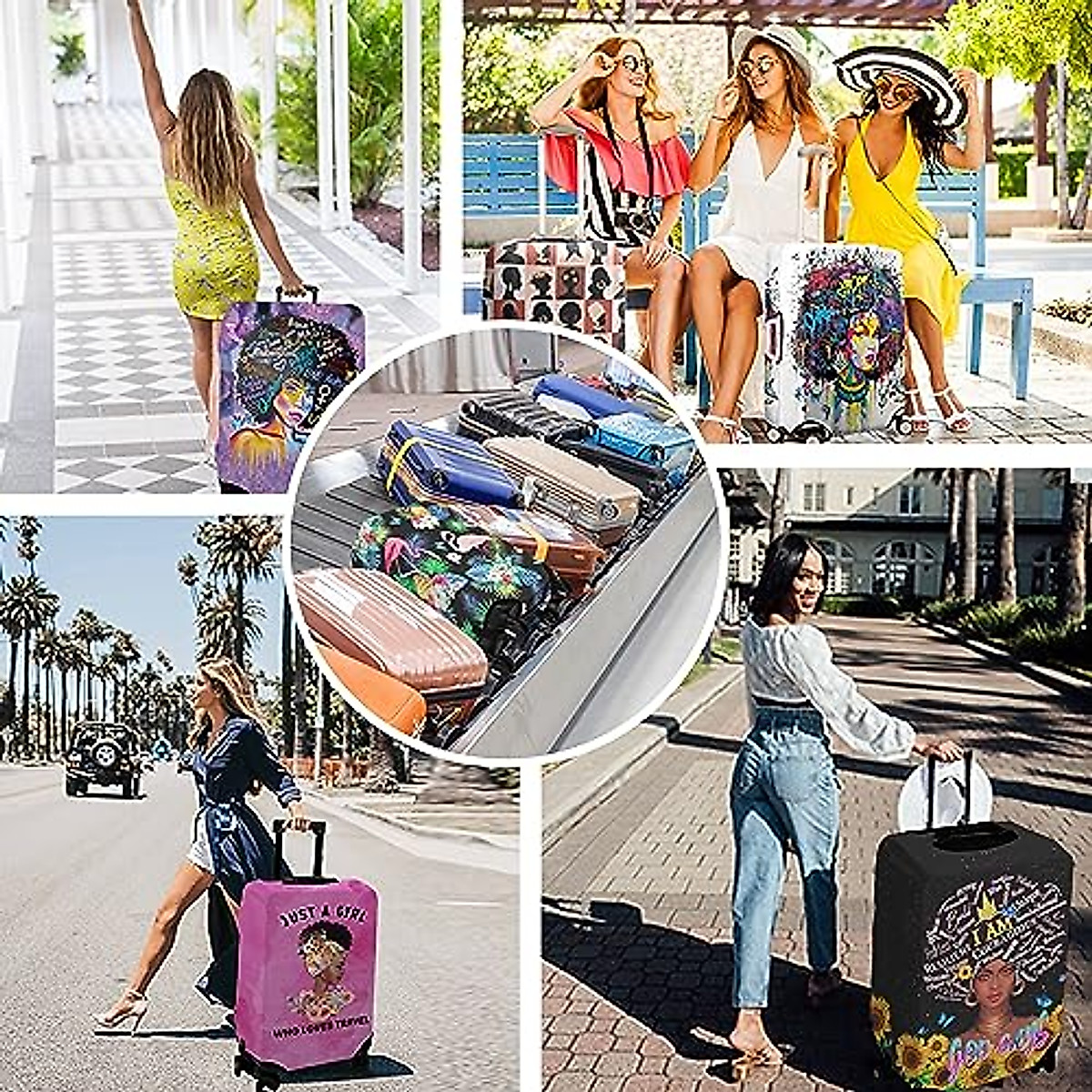 Luggage Cover Approved Cute Travel Suitcase Protector African American Elastic Washable Baggage Covers for 18-20 inch Girl Luggage(S)