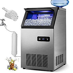 Commercial Ice Maker Machine 120Lbs/24H with 35Lbs Ice Capacity, 45Pcs Clear Ice Cubes Ready in 11-20Mins, Stainless Steel Under Counter Freestanding Large Ice Machine, 2 Water Inlet Modes